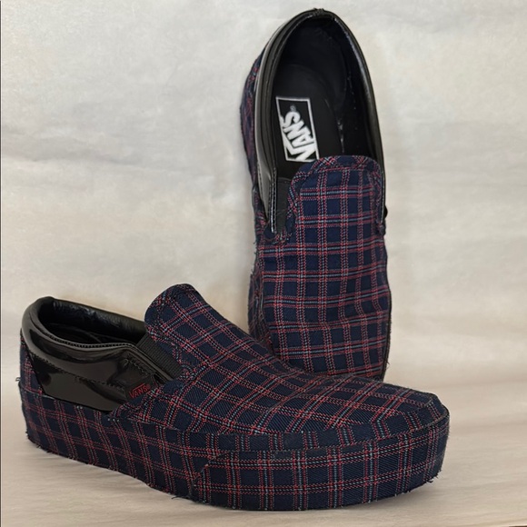 Vans | Shoes | Vans Plaid Slipon Sneakers Red And Blue | Poshmark